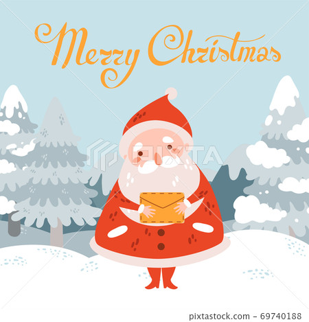 Merry christmas vector postcard with Santa... - Stock Illustration ...