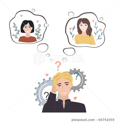 Undecided teenage guy doubting between two... - Stock Illustration ...