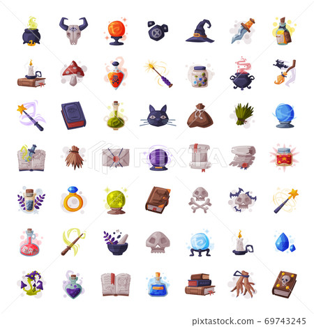 Big Set of Occult Objects for Mystic Rituals,... - Stock Illustration ...
