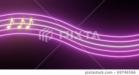 Neon sheet music and glowing notes, 3D rendering - Stock Illustration ...