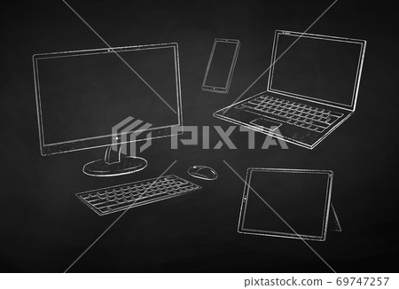 Chalk drawn illustration of computers devices - Stock Illustration ...