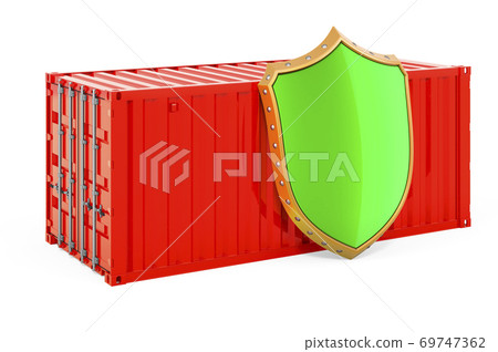 Cargo container with shield. Insurance and... - Stock Illustration ...