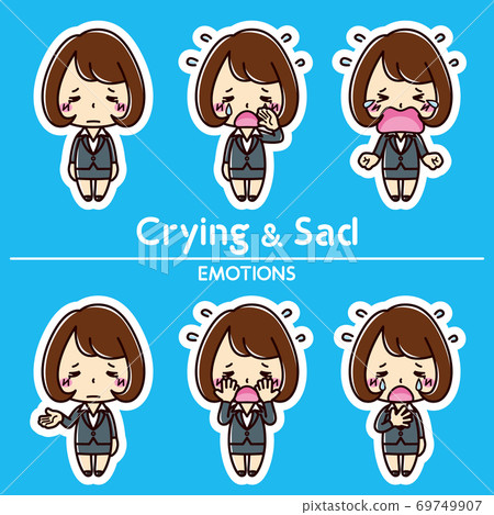 Female facial expression set / crying / sad - Stock Illustration ...