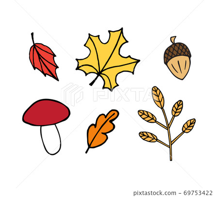 Vector set of autumn leaves acorn and mushroom - Stock Illustration ...