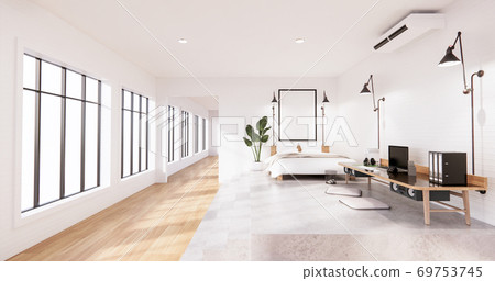 The Modern loft Bedroom interior with Computer... - Stock Illustration ...