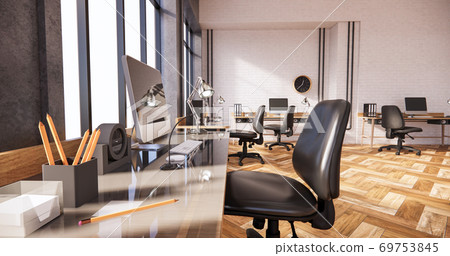 The interior loft style, Computer and office... - Stock Illustration ...