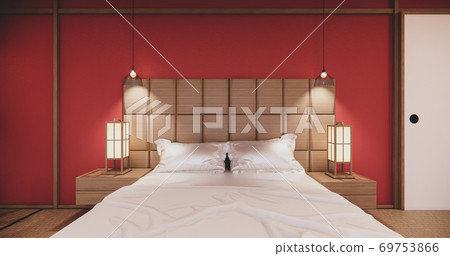 red bedroom japanese design on tropical room... - Stock Illustration ...