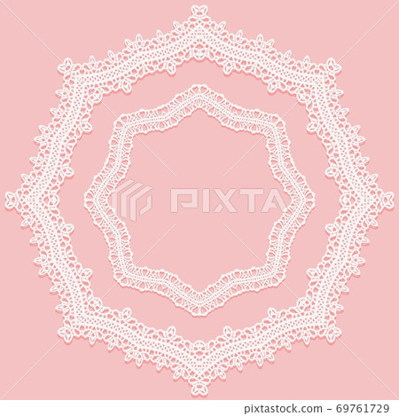 Set of round lace frames. White on pink... - Stock Illustration ...