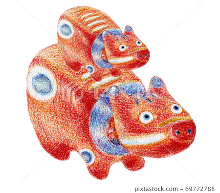 Colored pencil drawing Akabeko parent and child... - Stock Illustration ...