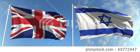 Waving flags of Great Britain and Israel on... - Stock Illustration ...