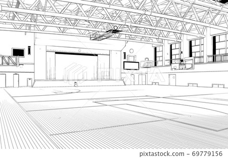 Cartoon Pen Drawing Illustration School_Gymnasium - Stock Illustration ...
