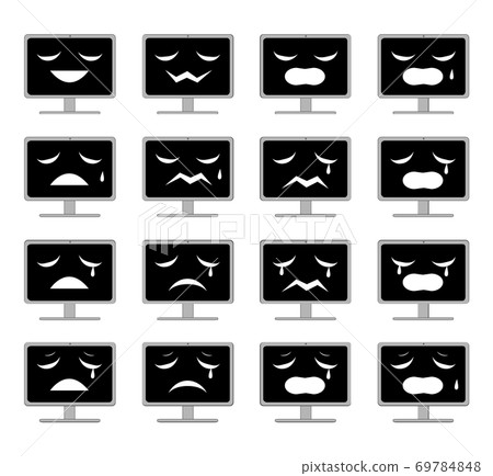 Set of desktop computer with scary face black... - Stock Illustration ...