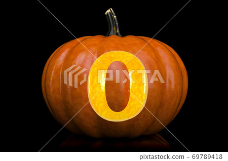 Number 0 carved in pumpkin. Halloween font on... - Stock Illustration ...
