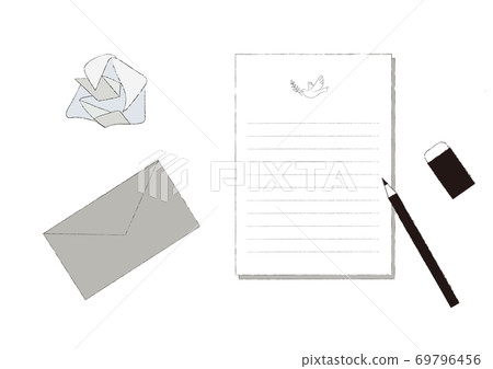Letter set, writing utensils and paper scraps - Stock Illustration ...