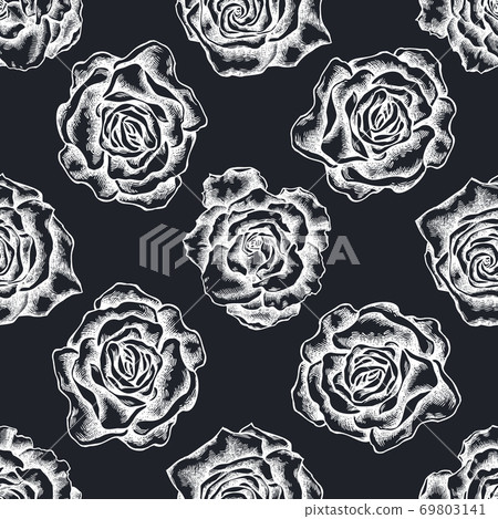 Seamless pattern with hand drawn chalk roses - Stock Illustration ...
