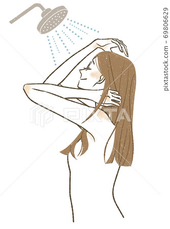 A woman taking a shower - Stock Illustration [69806629] - PIXTA