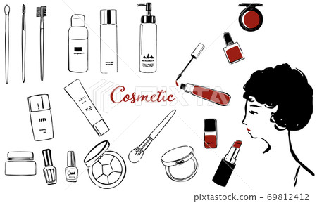 Line art cosmetics illustration set (with... - Stock Illustration ...
