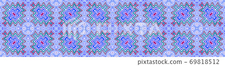 Blue Seamless Border Scroll. Geometric Watercolor - Stock Illustration ...