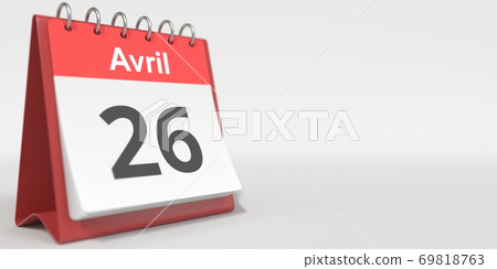 April 26 date written in French on the flip... - Stock Illustration ...