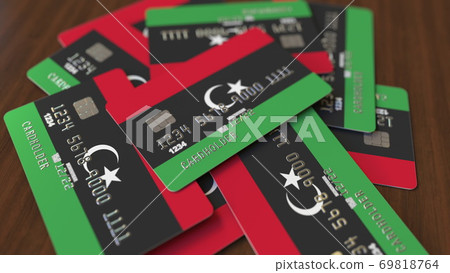 Bank cards with flag of Libya. 3D rendering - Stock Illustration ...