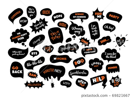 Vector speech bubbles set with halloween text - Stock Illustration ...