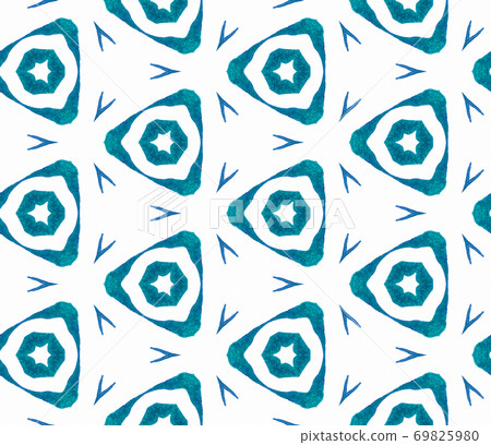 Blue medallion seamless pattern. Hand drawn waterc - Stock Illustration ...