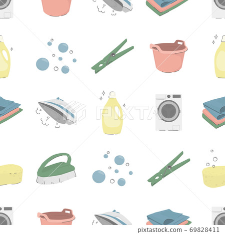 Vector seamless pattern. Basin, washing gel,... - Stock Illustration ...