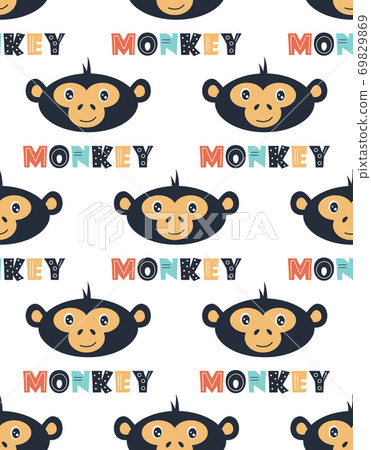 seamless pattern with funny head of monkey - Stock Illustration ...