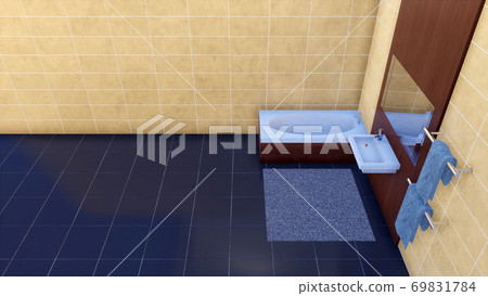 Overhead view of bathroom interior with copy space-插圖素材 [69831784 ...