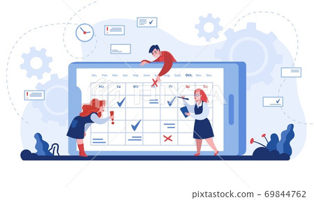 Online schedule. Cartoon business people... - Stock Illustration ...