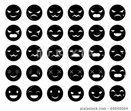 Round black face icon set with scary facial... - Stock Illustration ...
