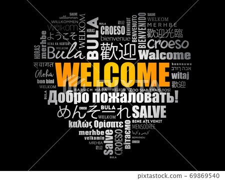 WELCOME love heart word cloud in different - Stock Illustration ...