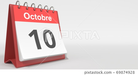 October 10 date written in French on the flip... - Stock Illustration ...
