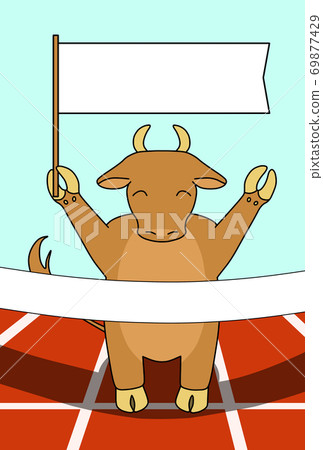A brown cow with a white flag to finish in a... - Stock Illustration ...