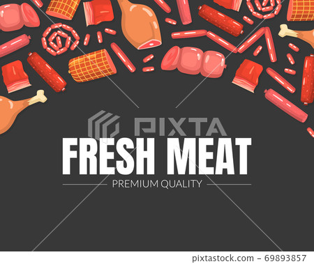 Fresh Meat Banner Template, Meat Delicatessen... - Stock Illustration ...
