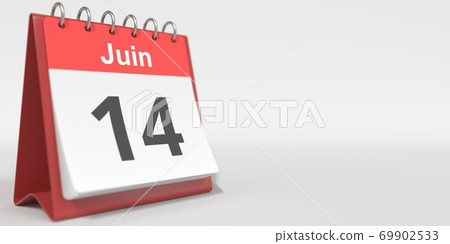 June 14 date written in French on the flip... - Stock Illustration ...