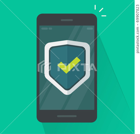 Security protection shield on mobile phone... - Stock Illustration ...