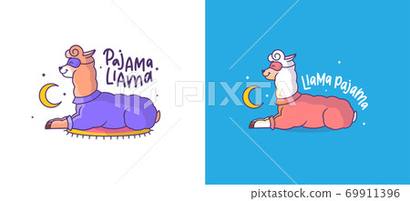 The sleepy llamas alpacas in pajamas. Cartoon... - Stock Illustration ...