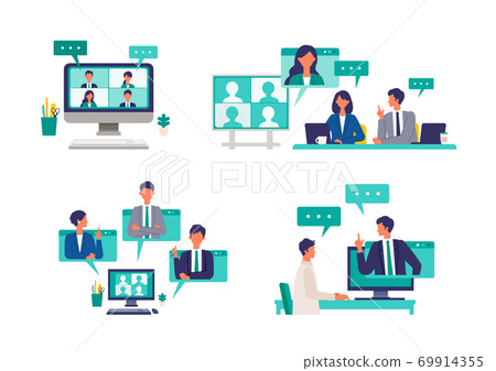Illustration set of various telework scenes - Stock Illustration ...