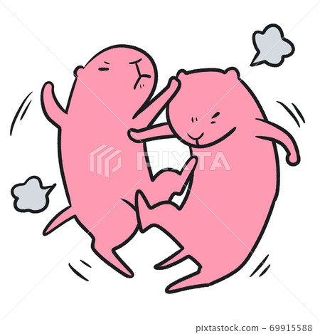 A fighting battle between two pink mice. It... - Stock Illustration ...