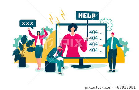 Computer problems, worried businesspeople... - Stock Illustration ...