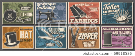 Sewing and tailor posters, atelier shop tailoring - Stock Illustration ...