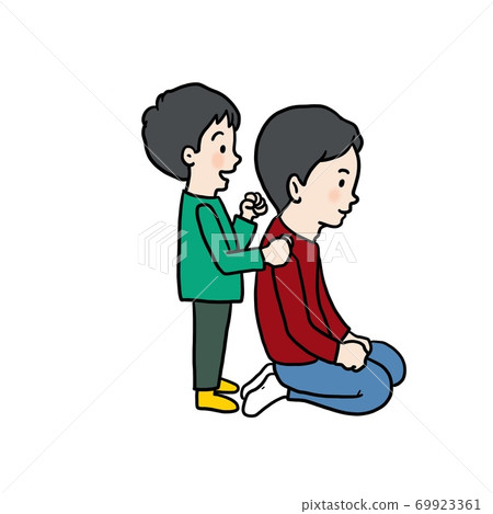 Boy tapping his dad's shoulder to the right - Stock Illustration ...