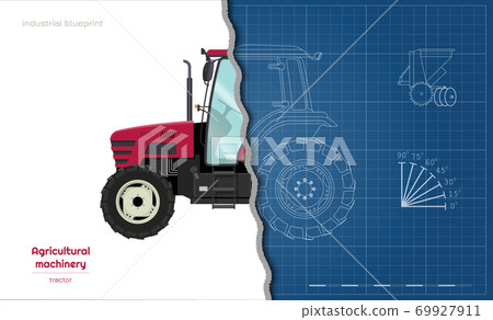 Outline blueprint of tractor. Side view of... - Stock Illustration ...