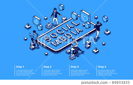Social media isometric infographic with characters - Stock Illustration ...