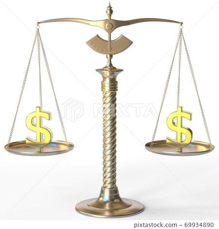 Dollar USD symbols on golden balance scales,... - Stock Illustration ...