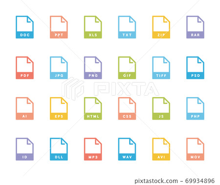 File, document, set of extension icons /... - Stock Illustration ...