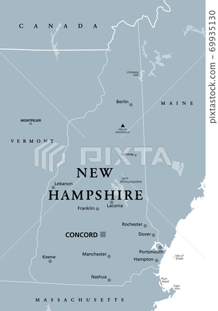 New Hampshire, NH, gray political map, with... - Stock Illustration ...