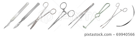 Set of surgical instruments. Scalpels, Liston s... - Stock Illustration ...