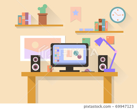 Workplace with modern computer on table - Stock Illustration [69947123 ...